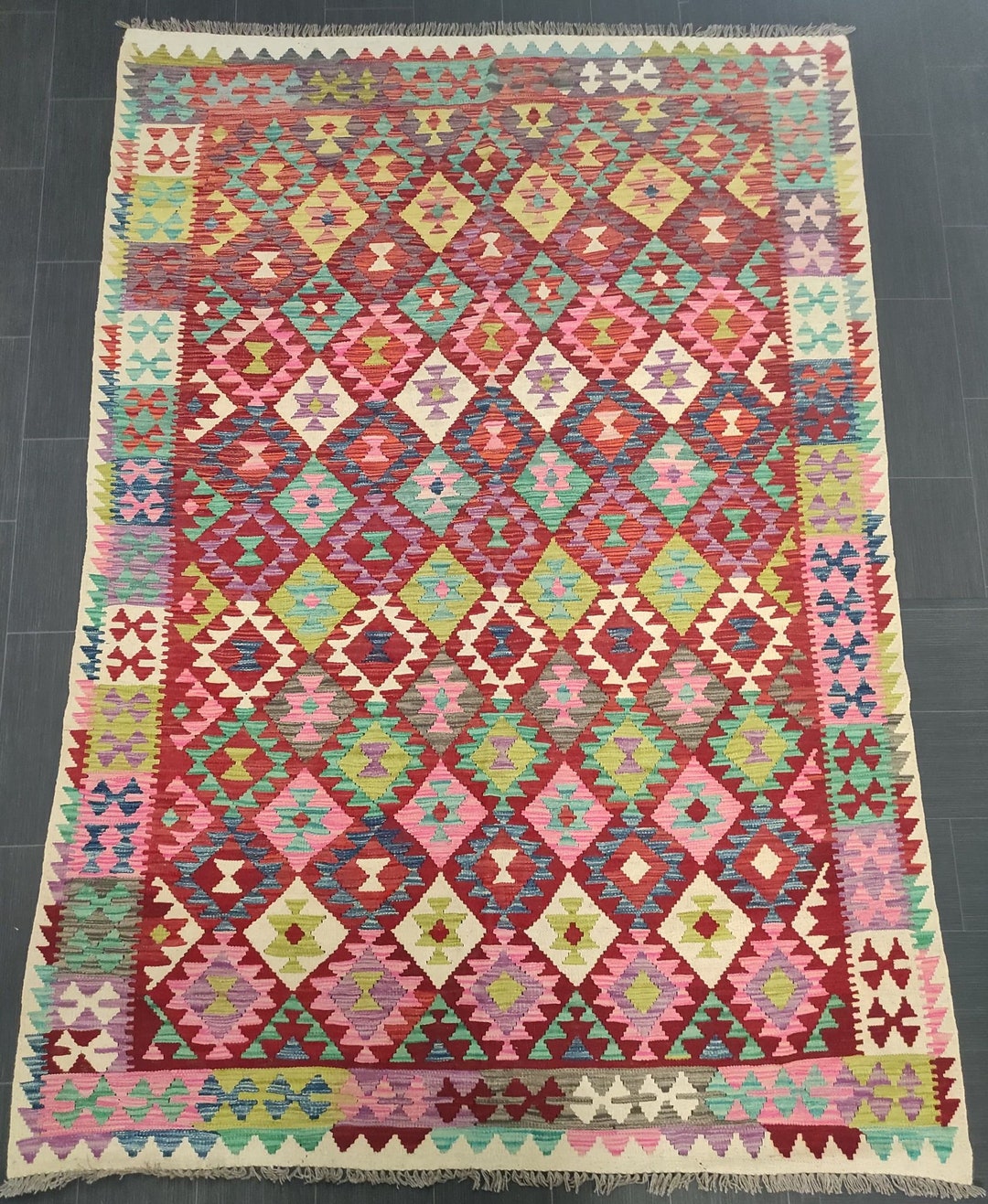 Multicolour Kilim Rug, Handmade Afghan Turkish Aztec Wool Kilim Rug ...