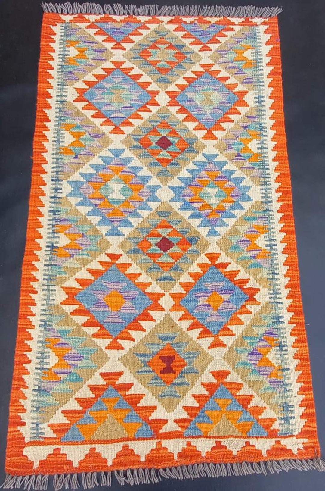 Handmade Kilim Rug, Artisan Afghan Turkish Aztec Natural Wool Kilim Rug ...