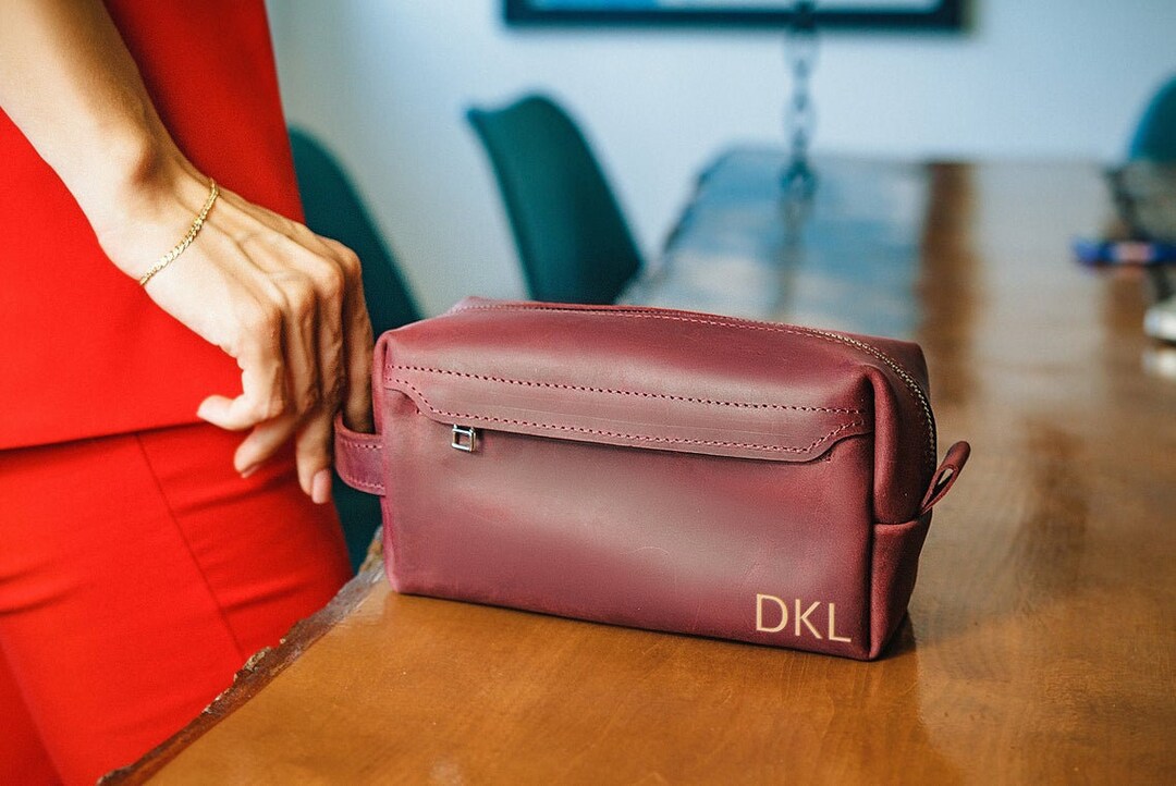 Personalized Leather Dopp Kit, Custom Leather Toiletry Bag, Leather ...