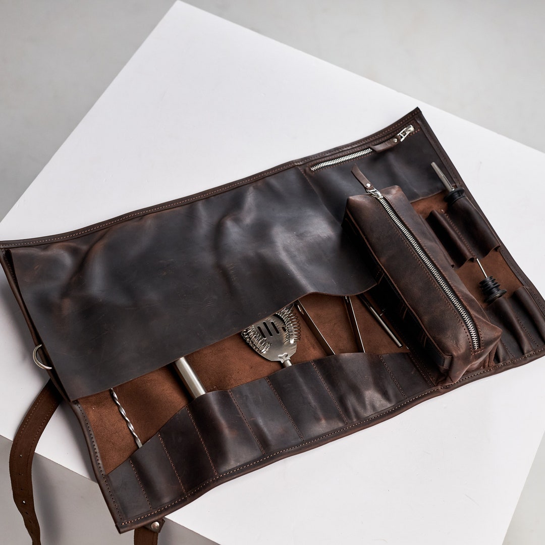 Leather Bartender Bag No Tools, Bartender Roll, Cocktail Tool Roll ...
