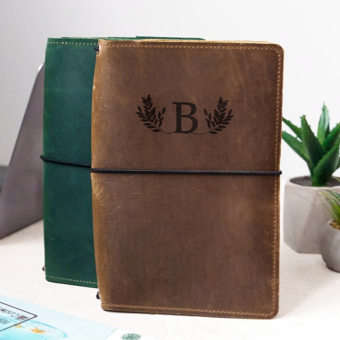 Handmade Leather Notebook Cover, Monogrammed Notebook, Leather ...