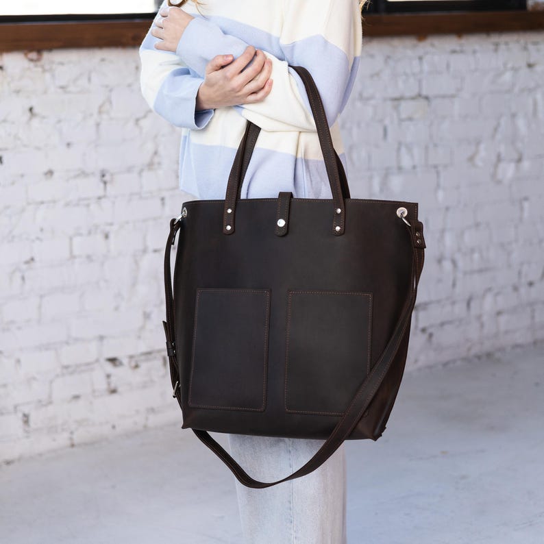 Monogrammed Leather Tote Bag, Leather Shoulder Bag Women, Laptop Tote ...