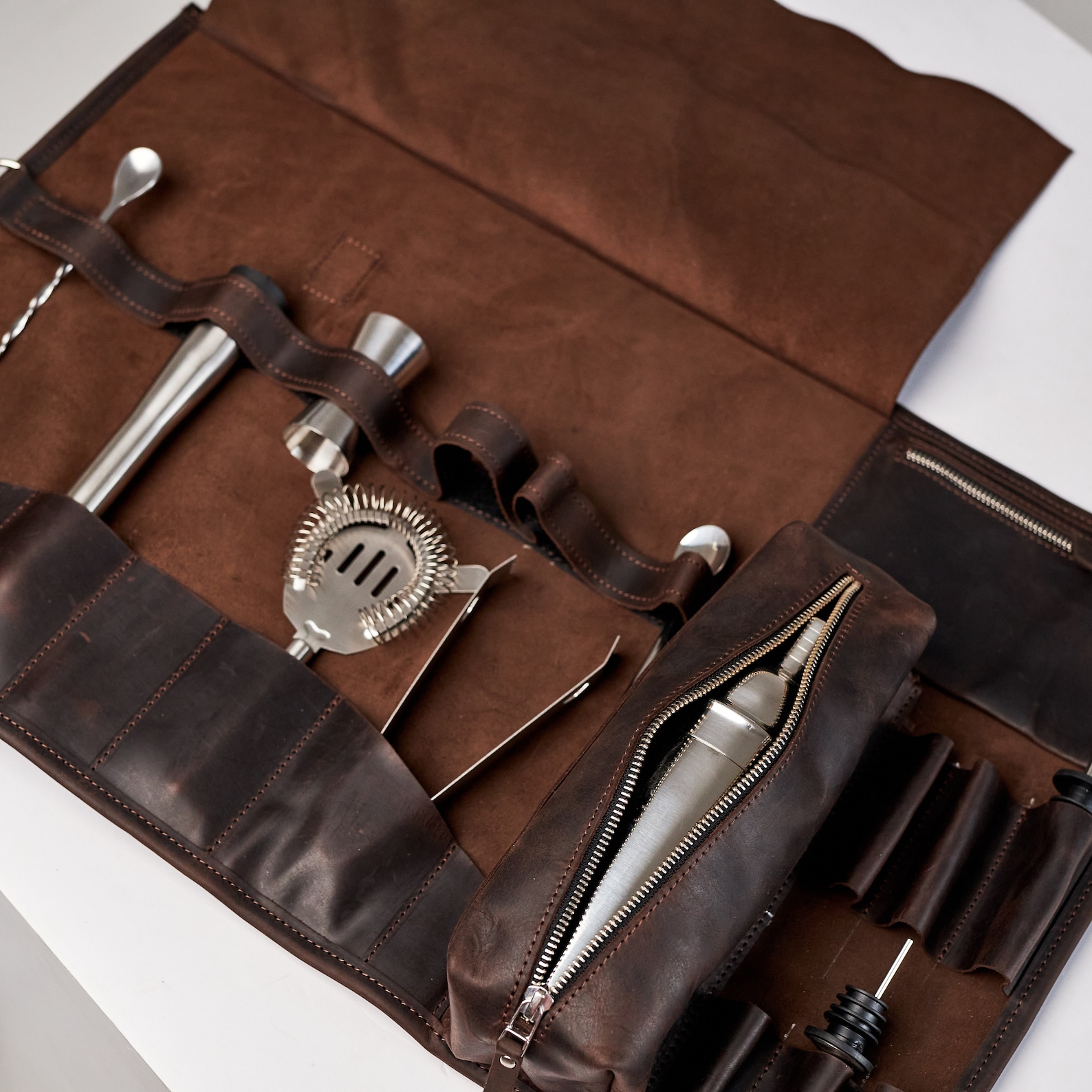 Leather Bartender Bag No Tools, Bartender Roll, Cocktail Tool Roll ...