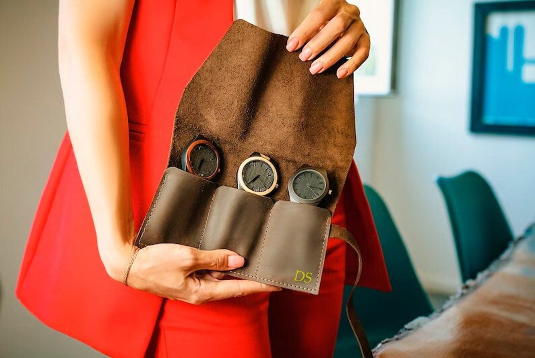 Leather Travel Watch Roll, Personalized Watch Roll, Handmade Watch Case ...