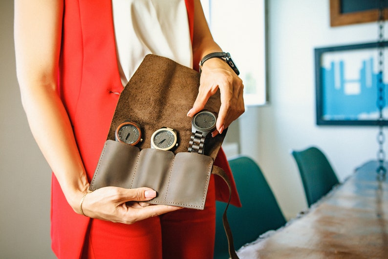 Leather Travel Watch Roll, Personalized Watch Roll, Handmade Watch Case ...