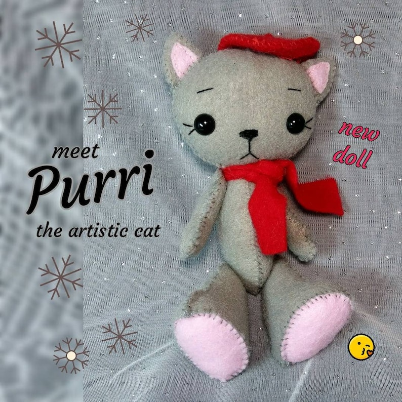 Purri the Artistic Cat Hand Sewn Handmade Stuffed Felt Animal - Etsy