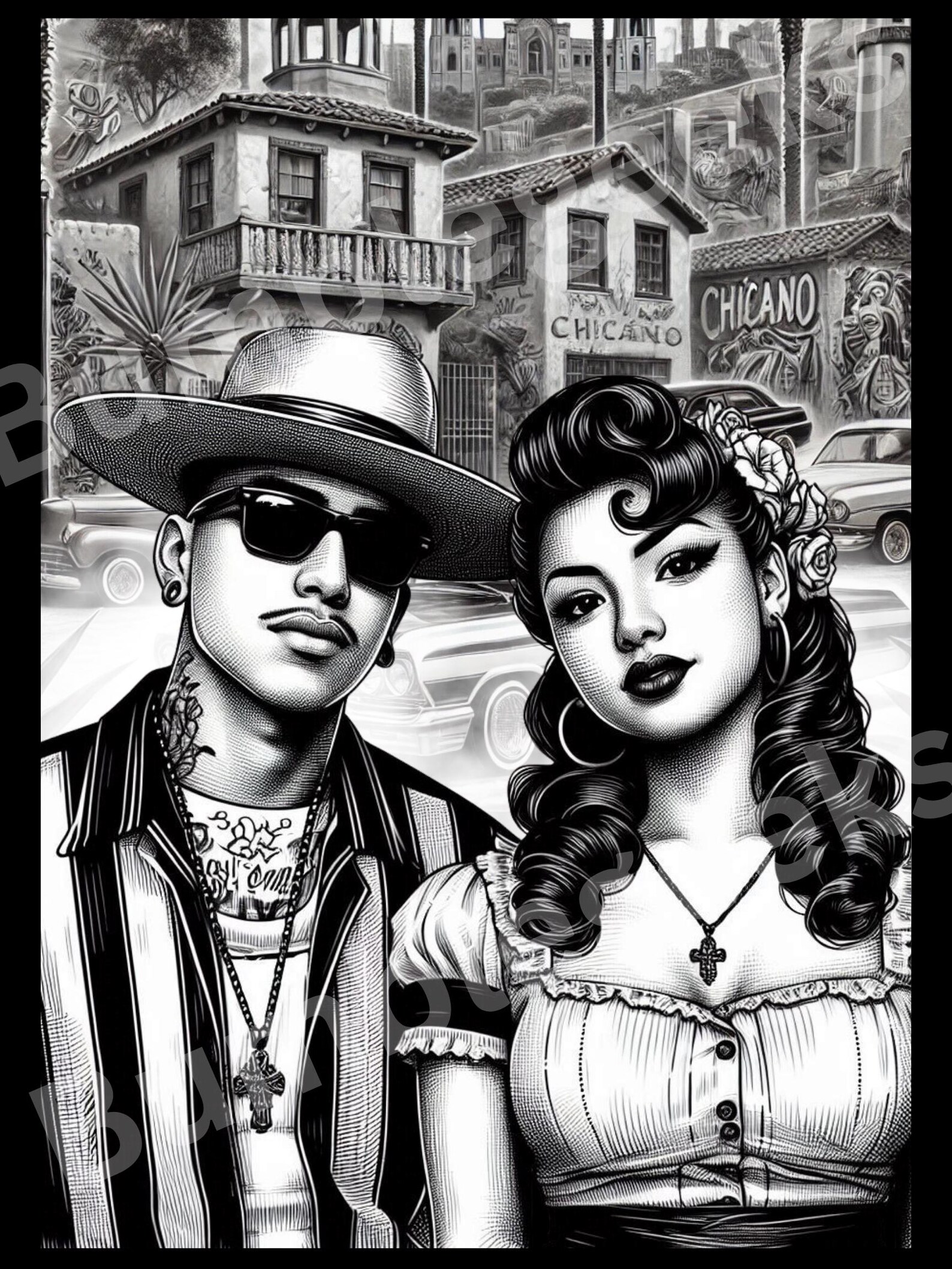 Chicano Couple, PNG, JPEG, Black and White - Etsy