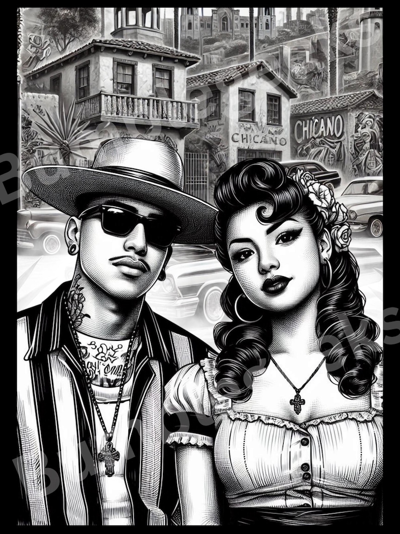 Chicano Couple, PNG, JPEG, Black and White - Etsy