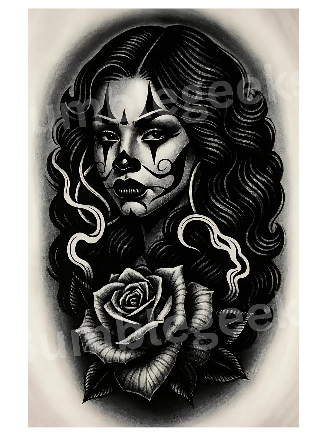 Chicana Clown Rose, PNG, Jpeg, Old School, Drawing, Tattoo - Etsy