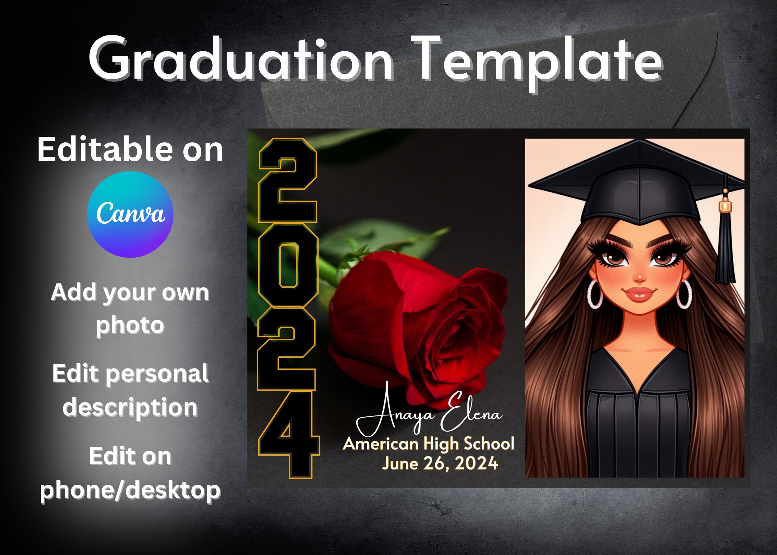 Editable Graduation Template, Custom Graduation Announcement, 5x7 ...