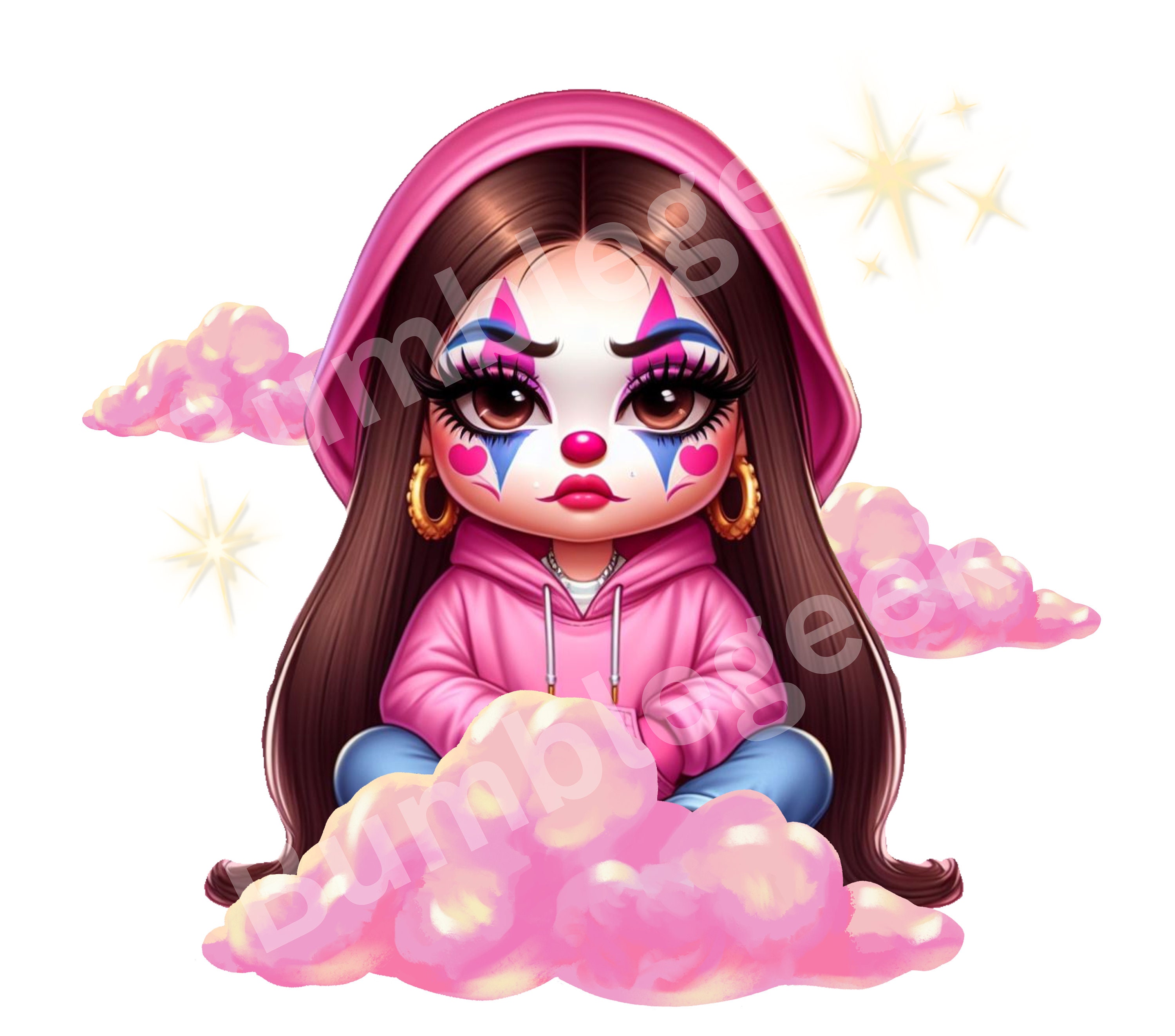 Sad Girl Clown, PNG, Jpeg, Clouds, Airbrush - Etsy