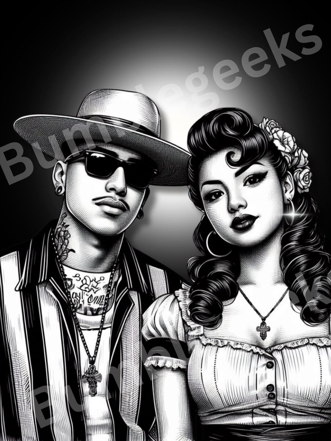 Chicano Couple Illustration, Old School Lowrider Culture Art (digital ...
