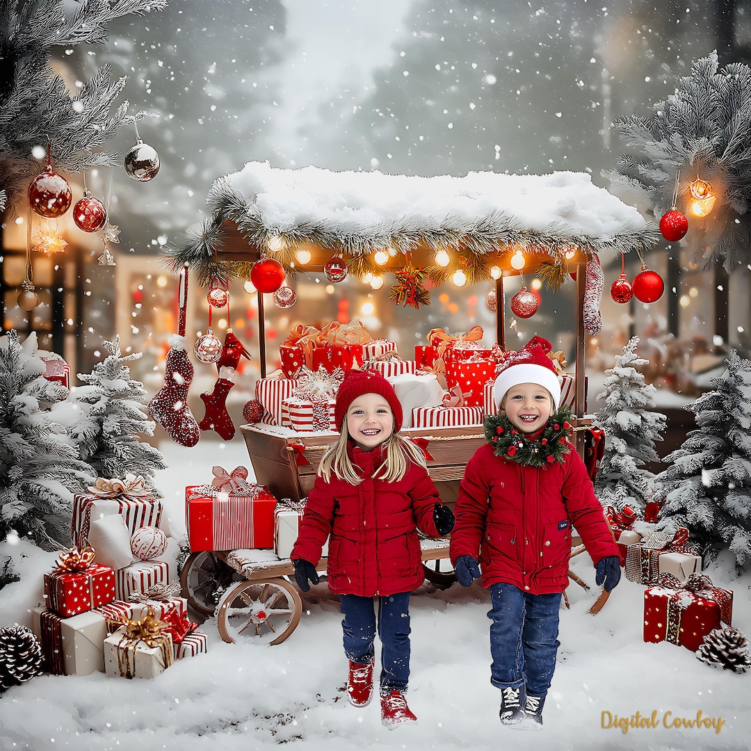 Christmas Festive Gift Cart Photo Background, Gift Cart Backdrop ...
