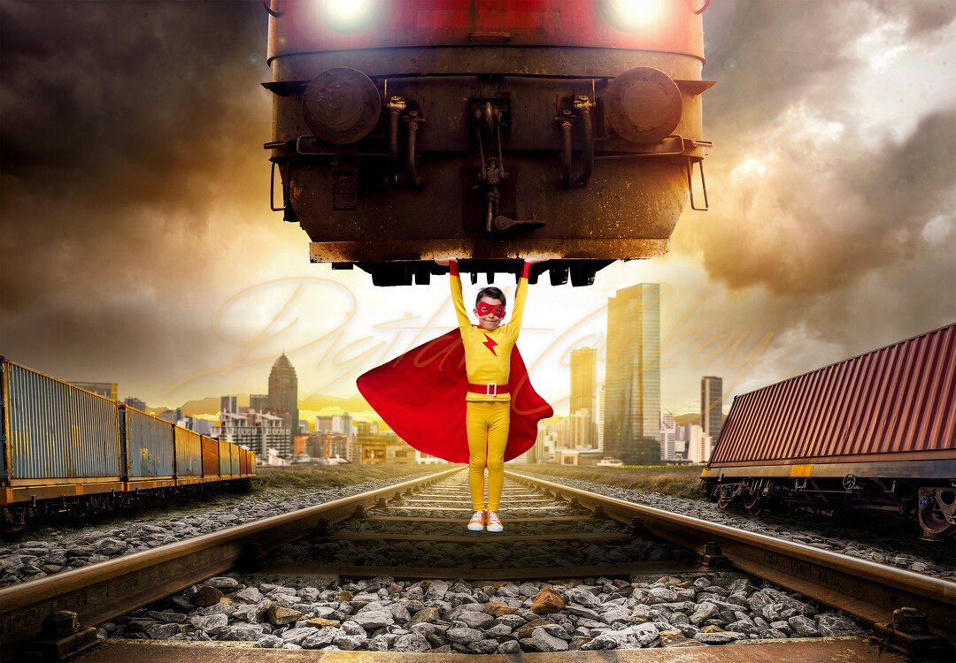 Superhero Train Digital Background: City Skyline Photography (instant ...