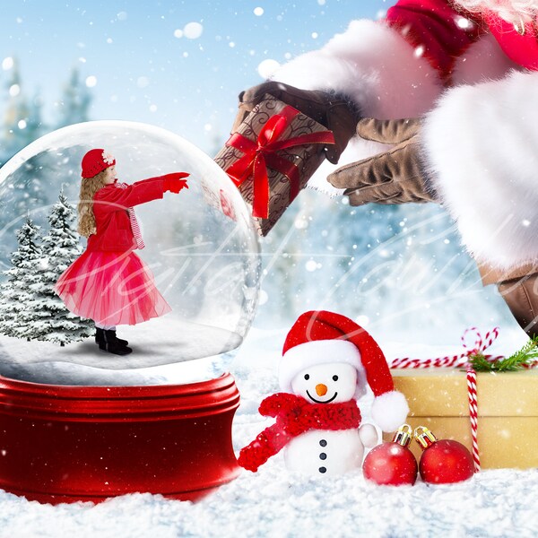 Santa Snow Globe Christmas Digital Backdrop - Etsy