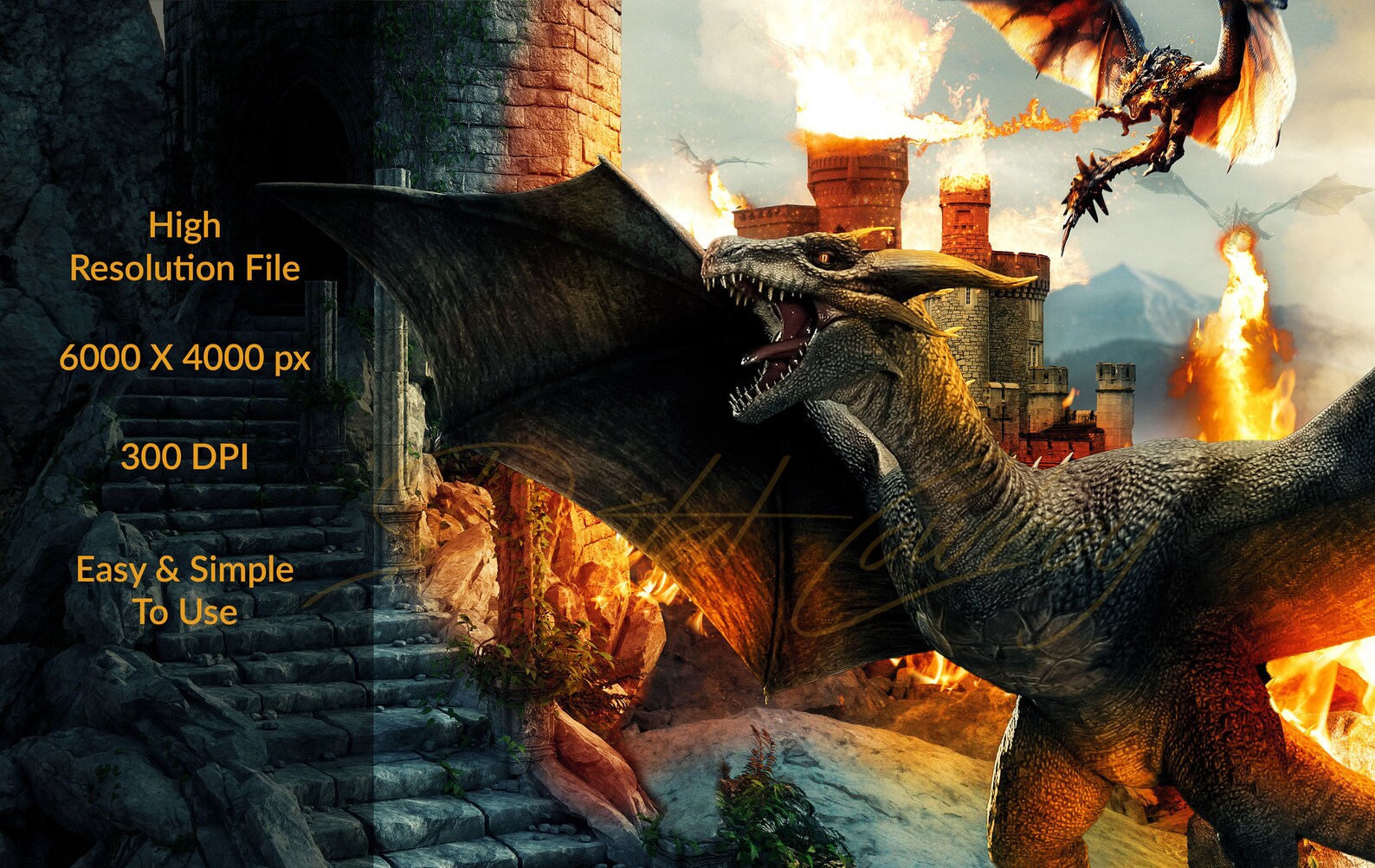 Dragon Castle Background Fantasy Dragon Background Dragon | Etsy