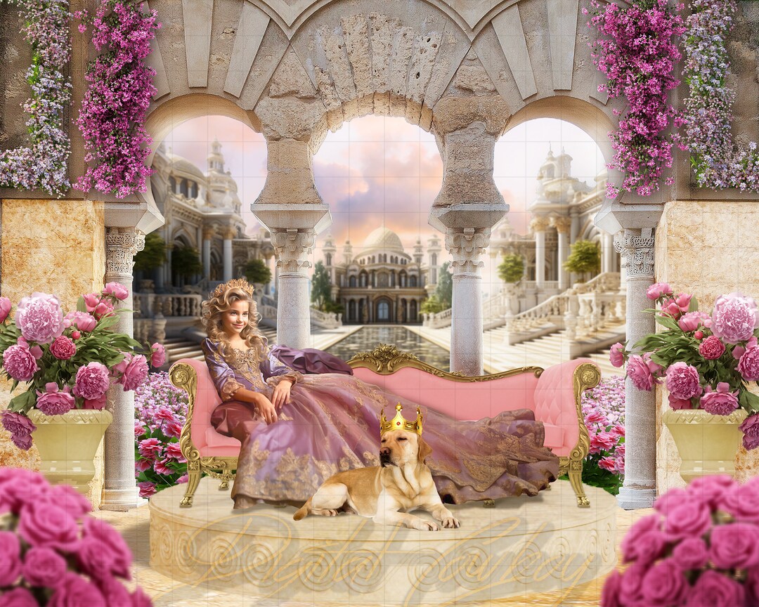 Princess Castle Courtyard, Digital Background, Fantasy Castle ...