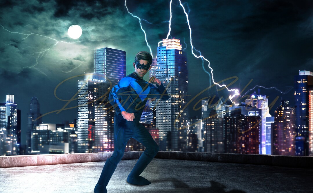 Superhero, Rooftop, Digital Background, Digital Backdrop, Night, City ...