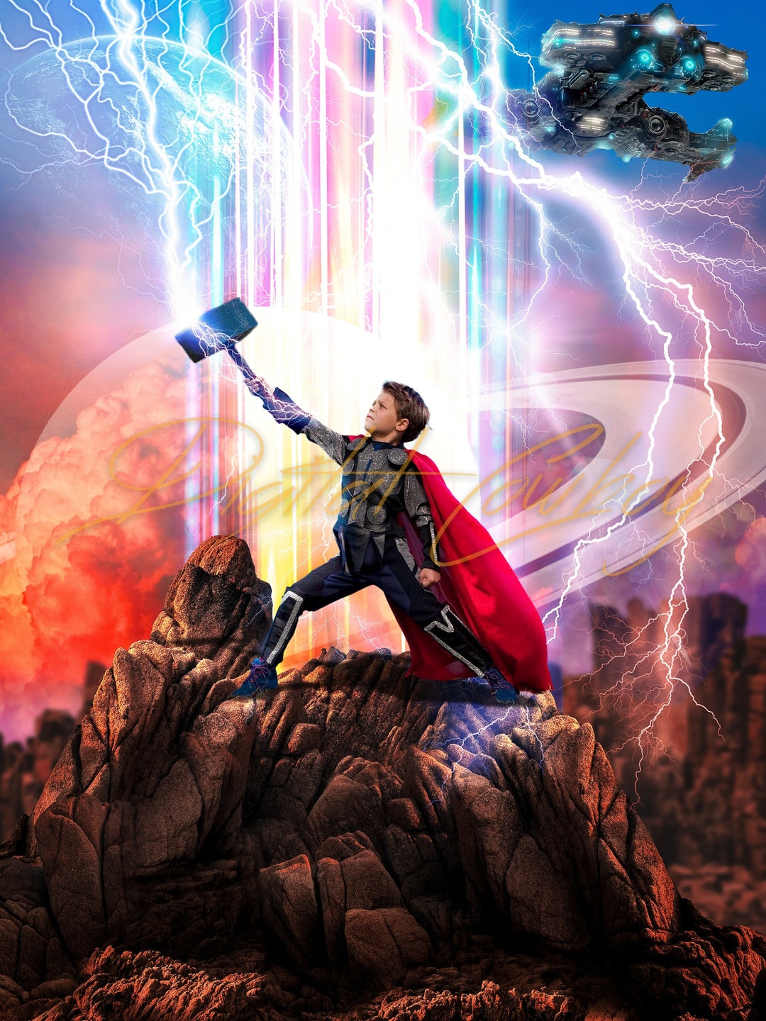 Superhero, Lightning, Space, Galaxy, Planet, Cosplay, Digital Backdrop ...