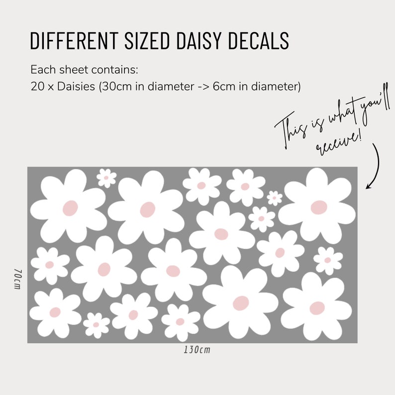 Different Sized Daisy Wall Decals - White With Blush, White With Sand ...