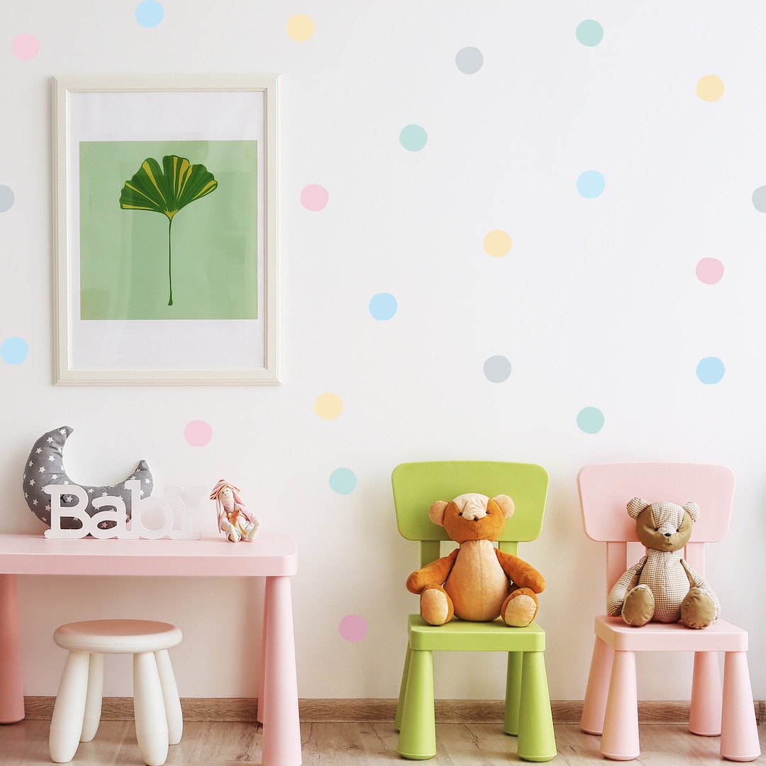 Pastel Rainbow Coloured Dots - Fabric Peel and Stick Wall Decals, Dot ...