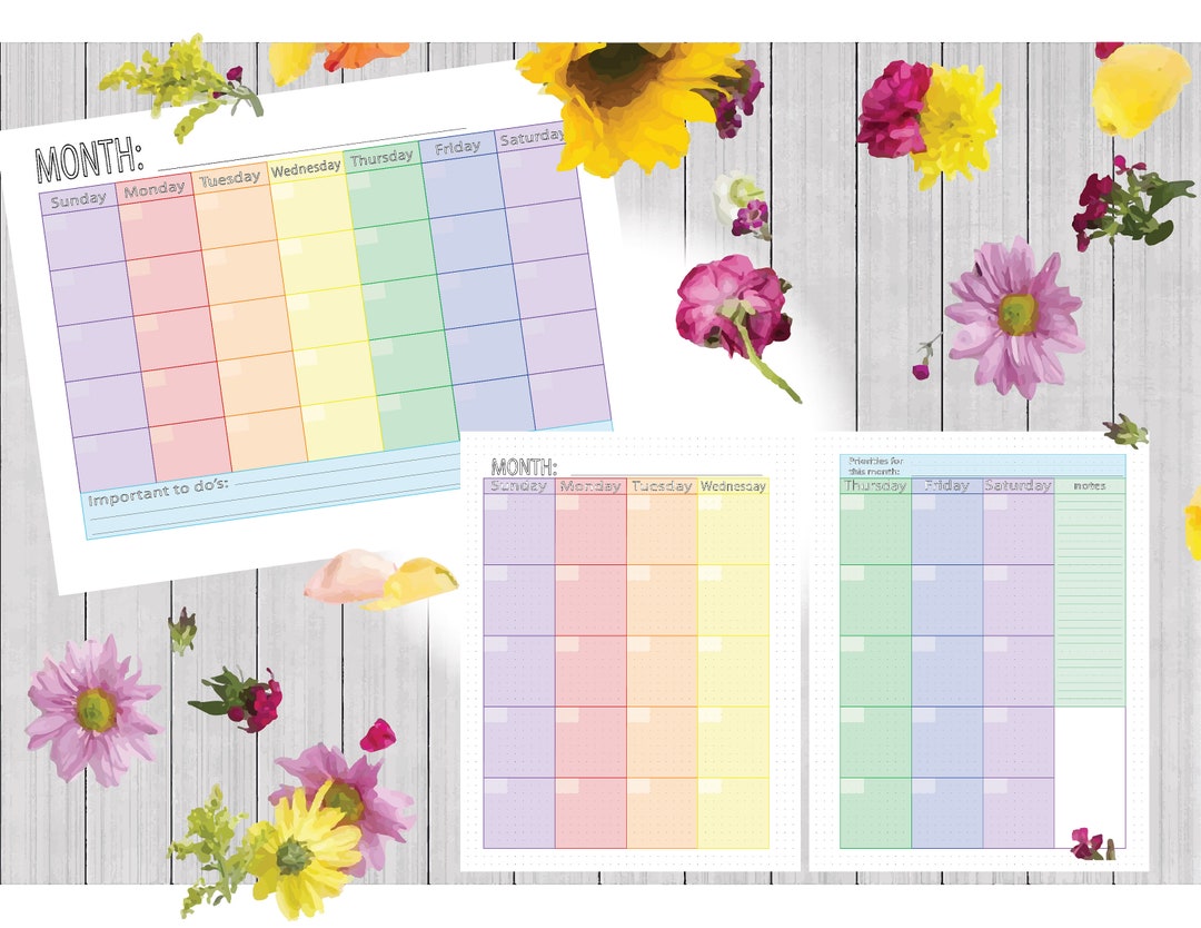 Simple Rainbow Monthly Calendar 4 Variations in Each Order - Etsy