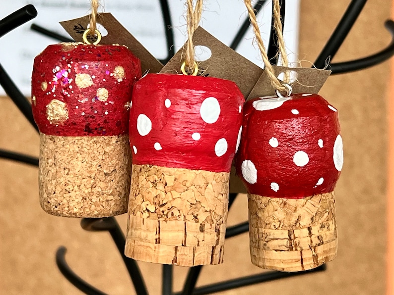 Mushroom Christmas Ornament Made From Upcycled Champagne Cork, Cork ...