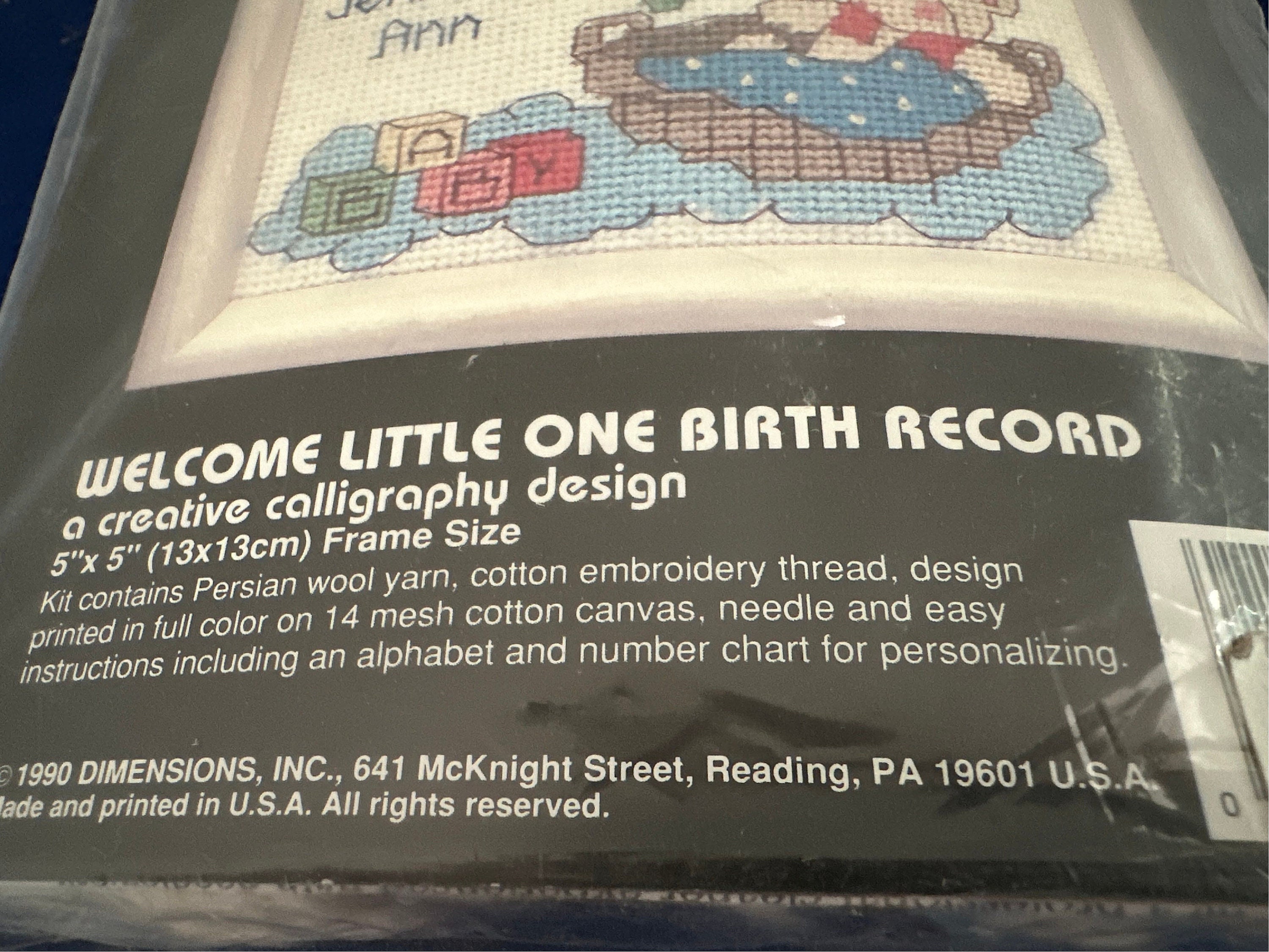 1990 Dimensions Needlepoint welcome Little One Birth Record Kit 7135 - Etsy