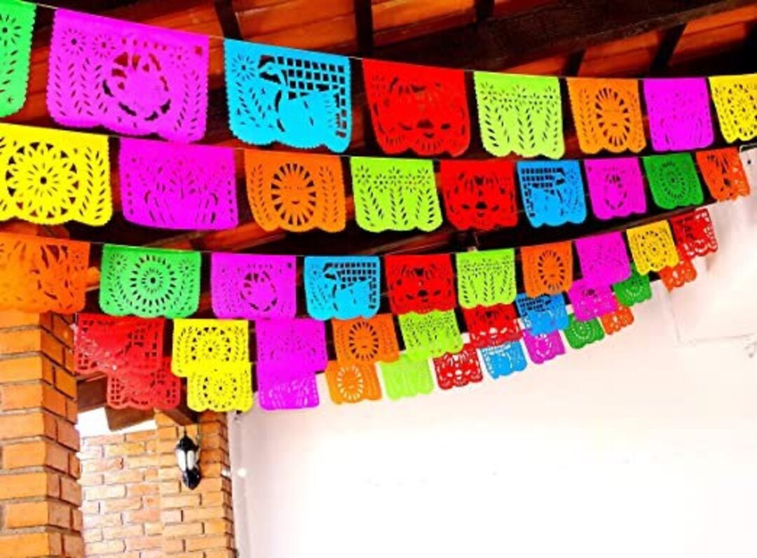 2 Banners Mexican Papel Picado Banner, Tissue Paper or Plastic Garland ...