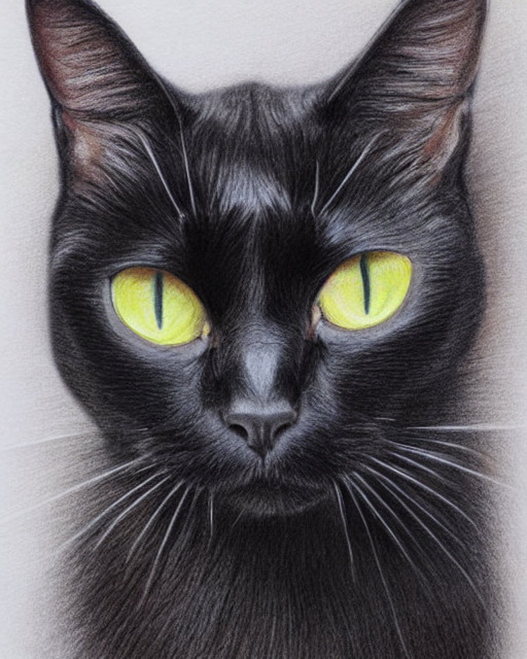 Black Cat Portrait Print – Realistic Feline Drawing, Gothic Halloween Art - Etsy