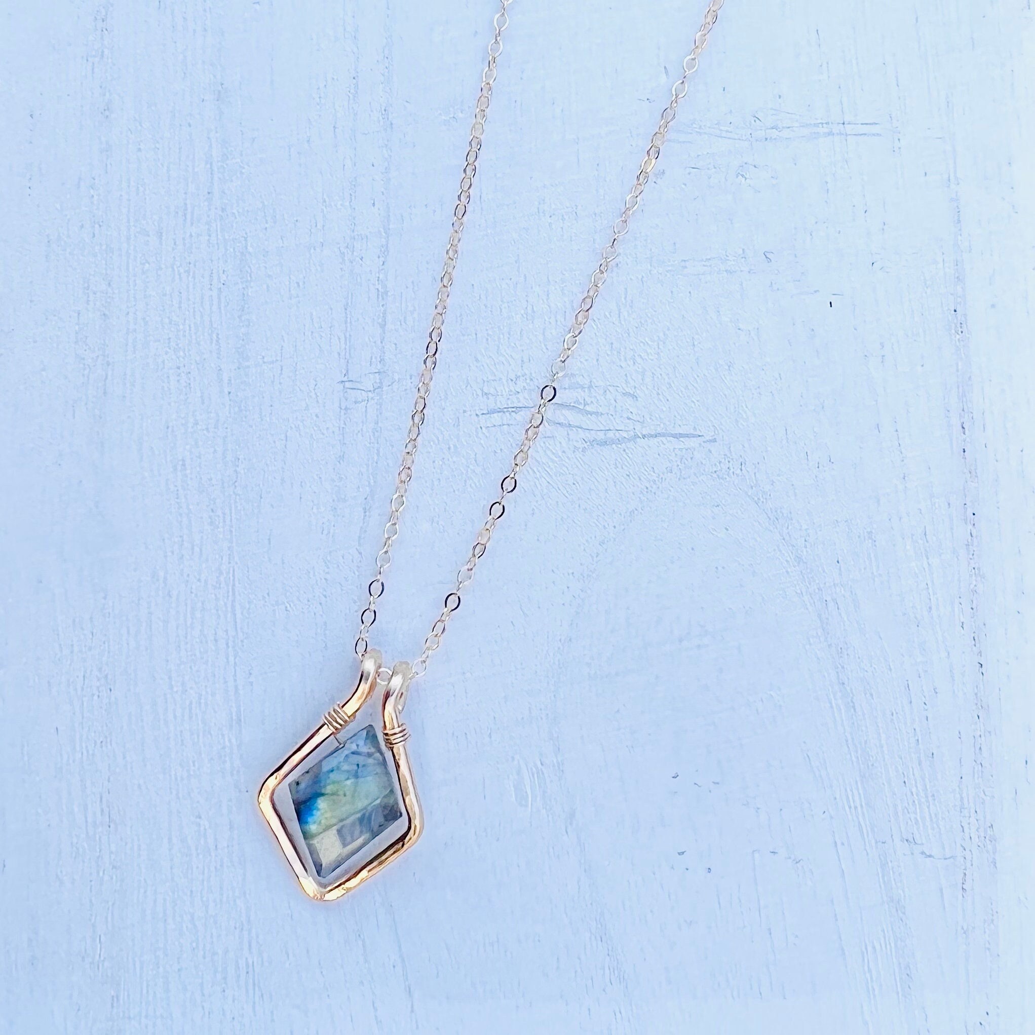 Framed Labradorite Diamond Necklace - Etsy