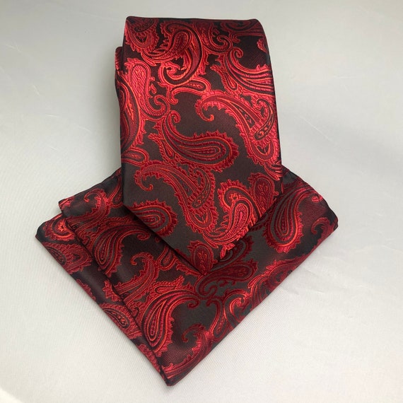 RED / BLACK Paisley Two Tone Colors Self Tie Neck Tie and - Etsy