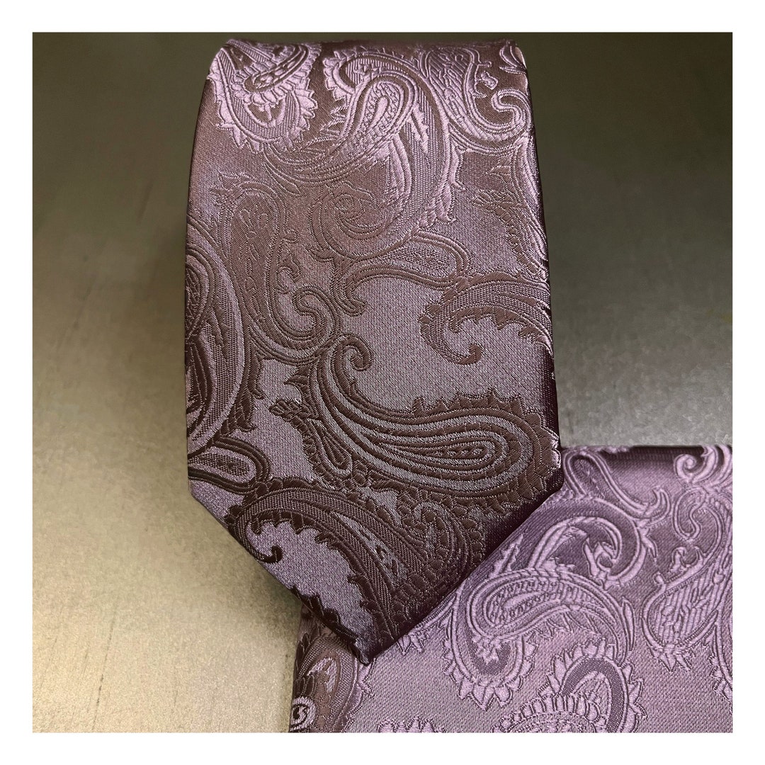 Paisley Dusty Mauve Quartz 2.75" Width Self Tie Neck Tie and Pocket Square Set Slim Wedding ...