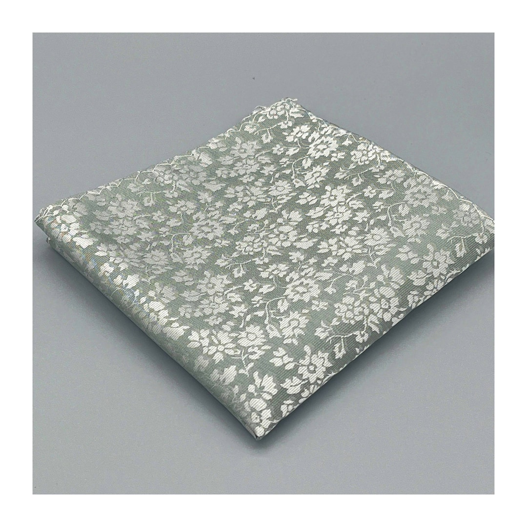 Floral DUSTY Sage Pocket Square Handkerchief Hankie Wedding Formal Prom ...