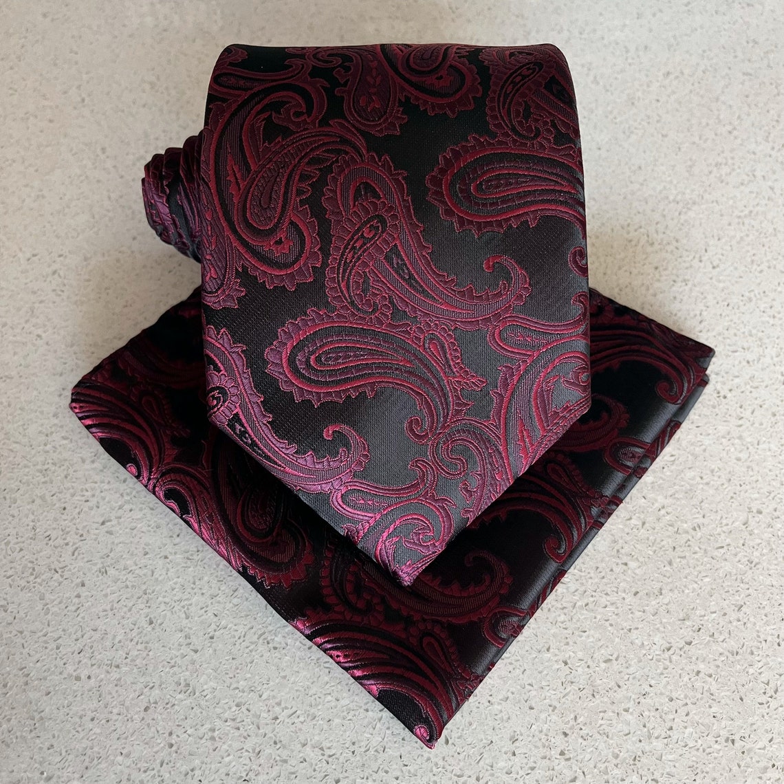 Burgundy Wine Black Paisley Men's Vest Longtie and Pocket - Etsy