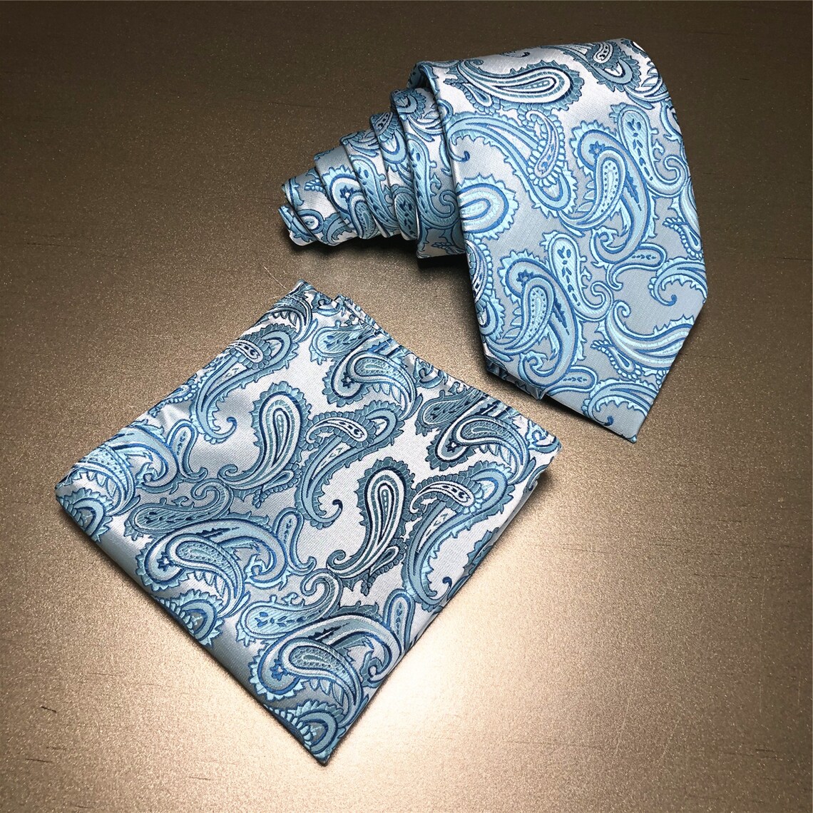 Paisley Turquoise Blue Silver Self Tie Neck Tie and Pocket - Etsy
