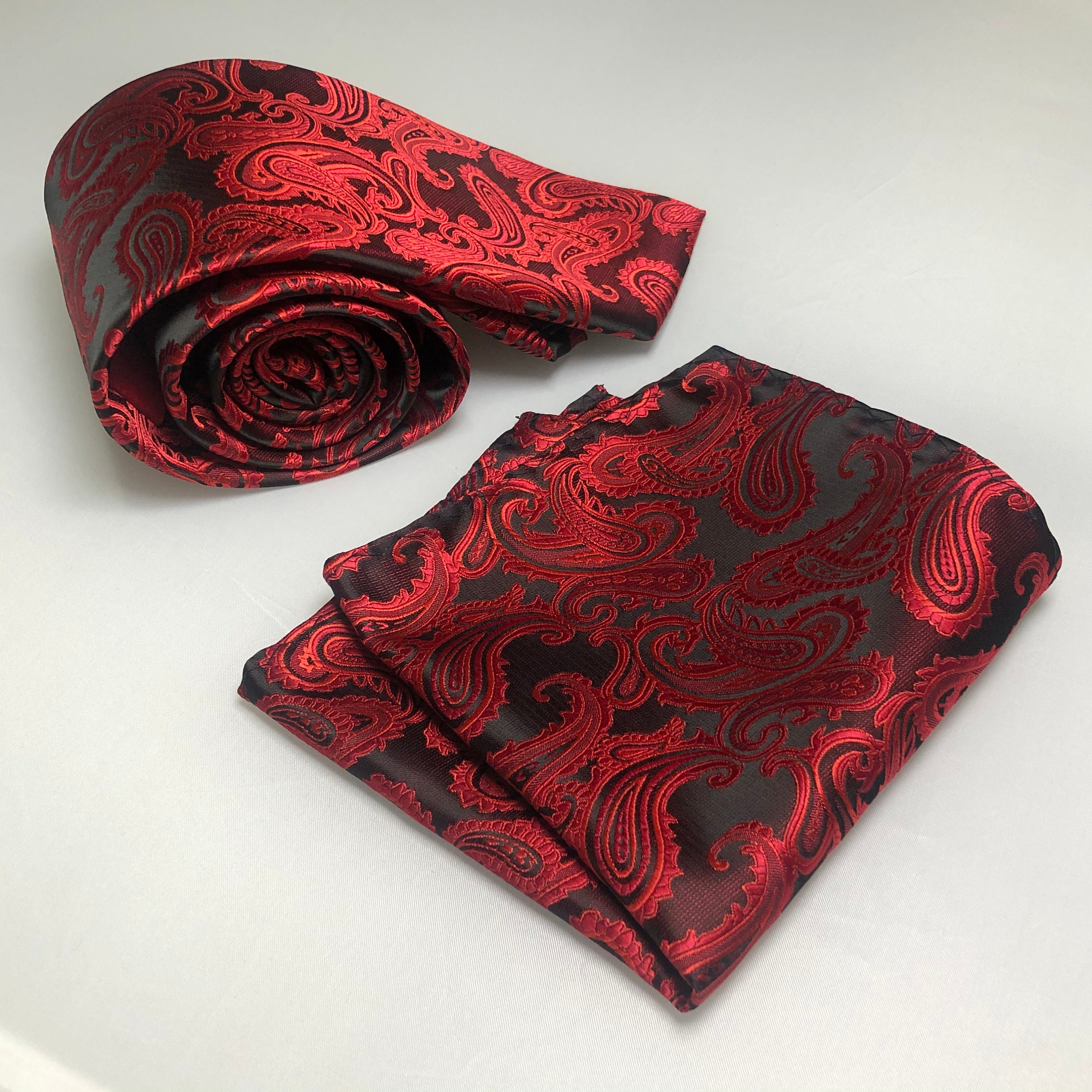 RED / BLACK Paisley Two Tone Colors Self Tie Neck Tie and - Etsy