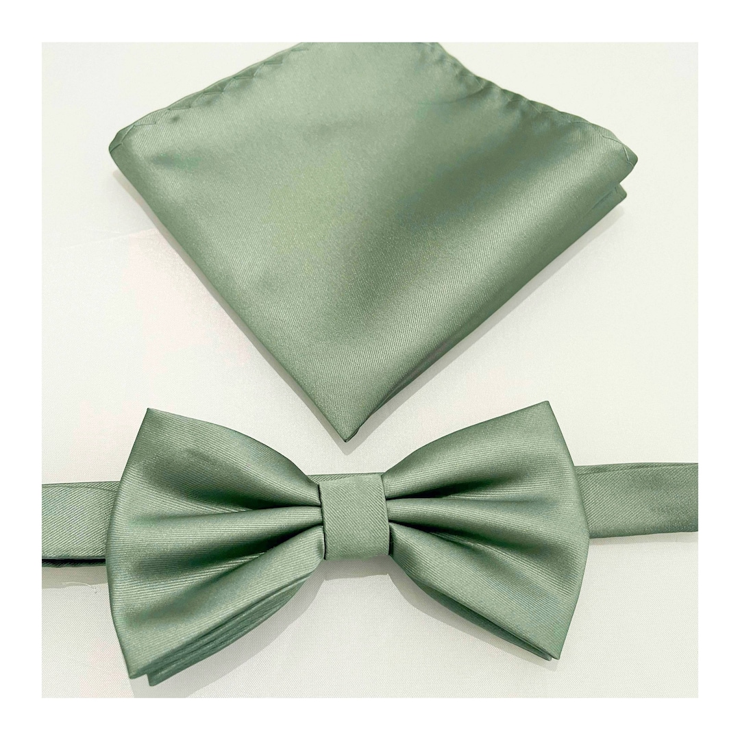 New Dusty Satin Sage Green Solid Men's Pretied Butterfly Bow Tie and ...