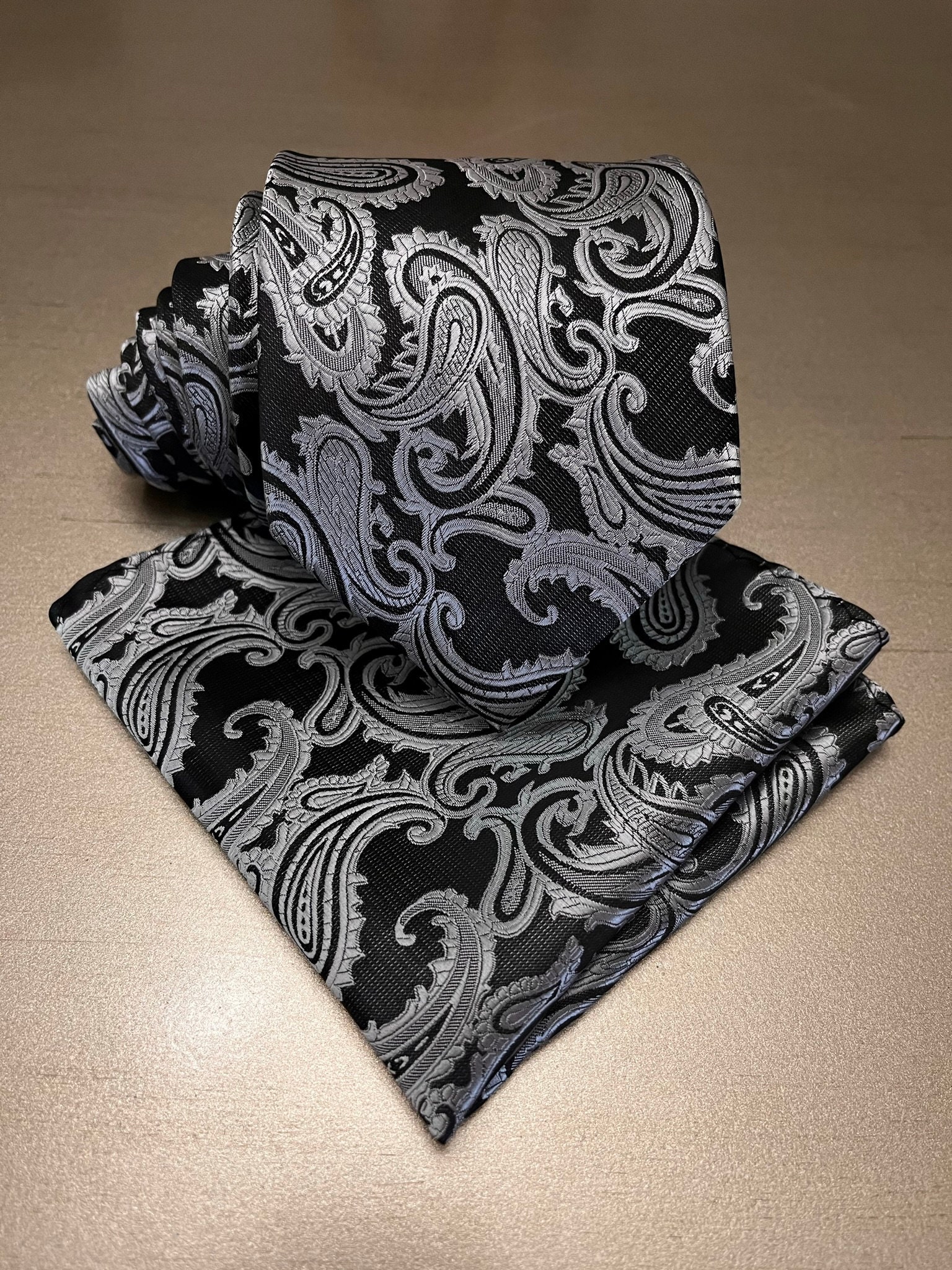 SILVER / BLACK Paisley Men's Vest Longtie and Pocket - Etsy