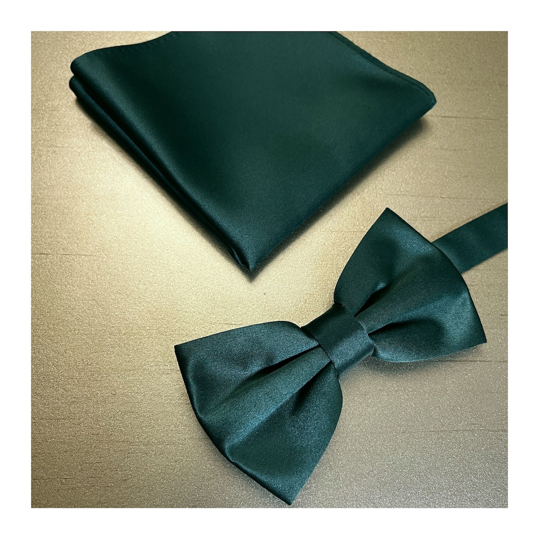 Emerald Hunter GREEN Solid Plain Men's Pretied Bow Tie and Pocket ...