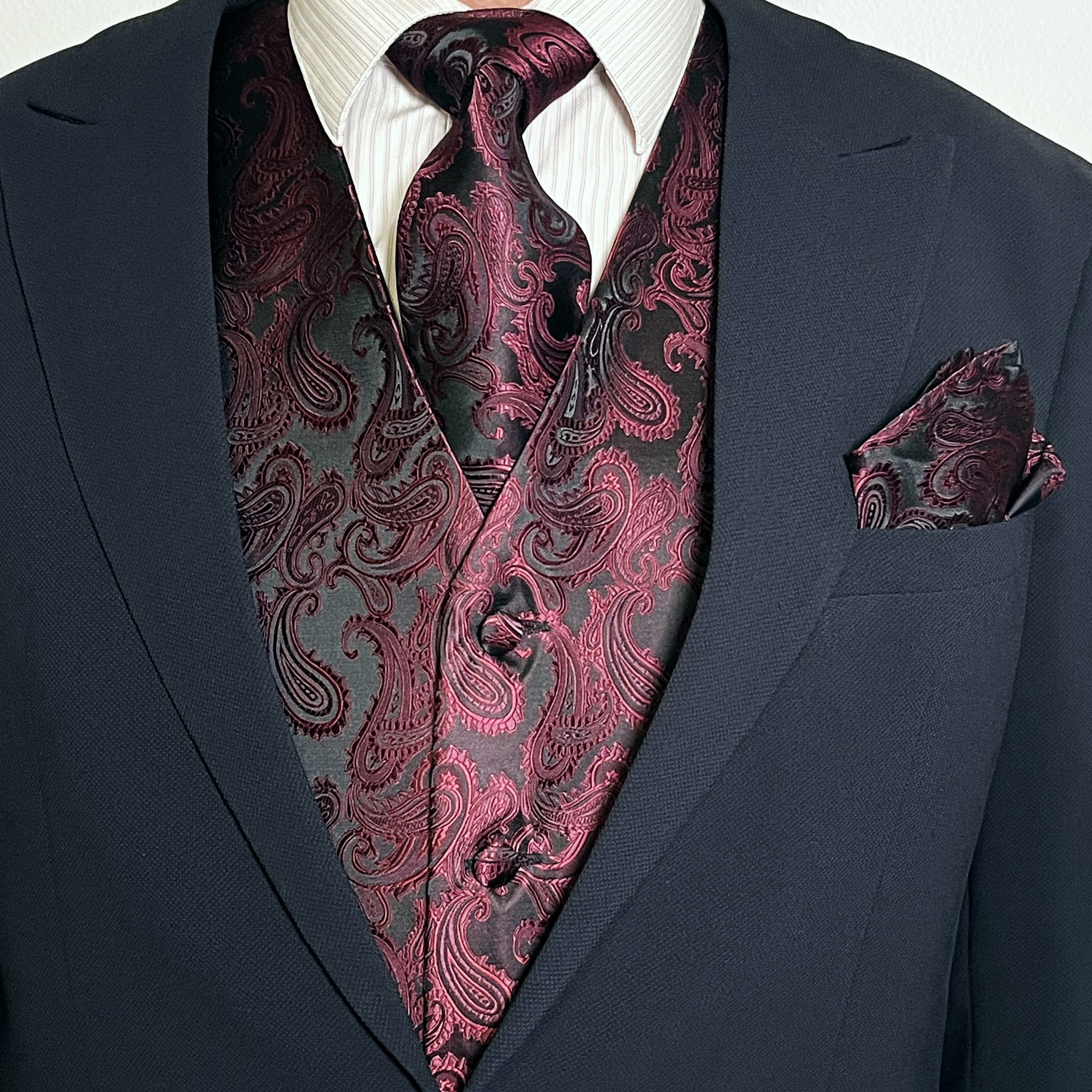 Burgundy Wine Black Paisley Men's Vest Longtie and Pocket - Etsy