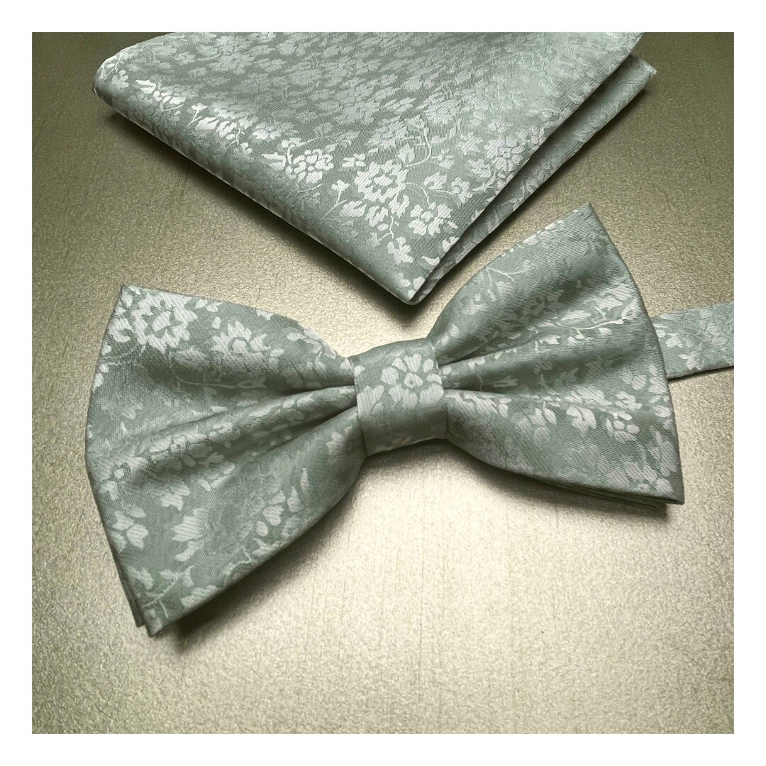 Floral DUSTY SAGE Green Men's Pretied Bow Tie and Pocket Square Set ...