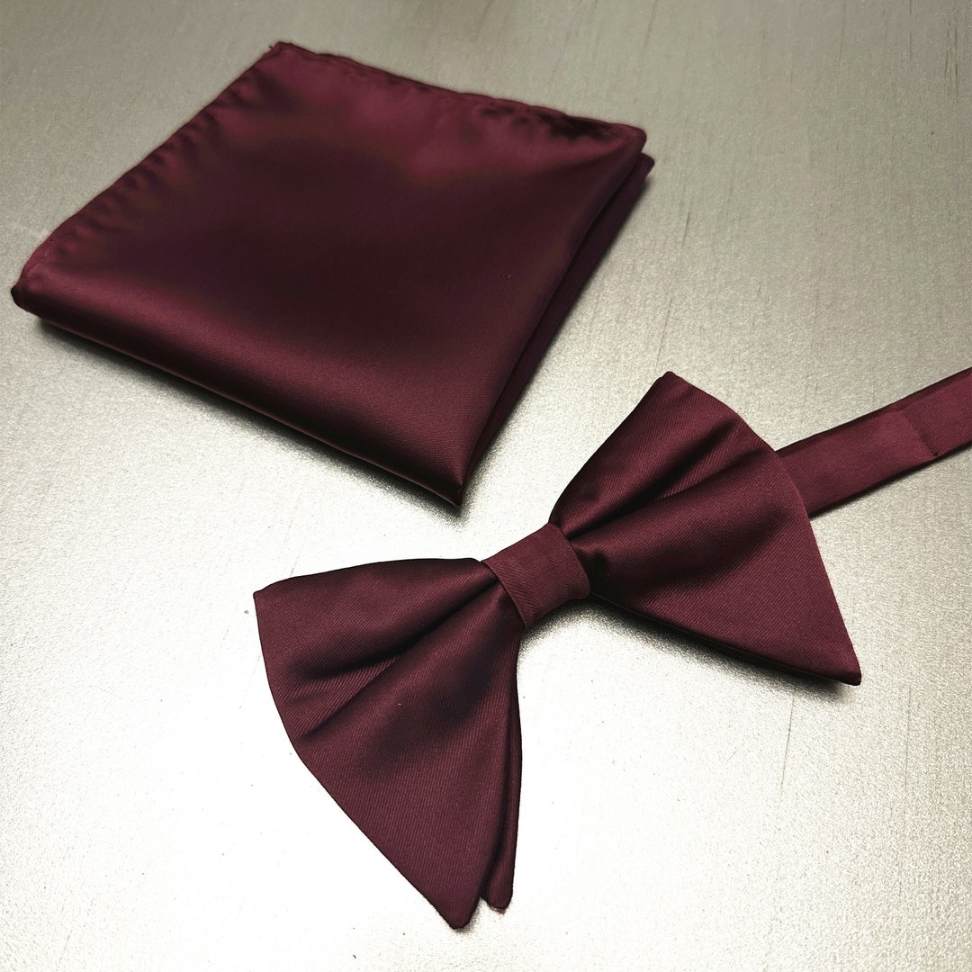 WINE CABERNET Dark Burgundy BIG Tall Long Bow Tie and Pocket Square ...