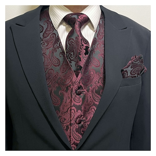 RED / BLACK Paisley Men's Vest Longtie and Pocket Square - Etsy