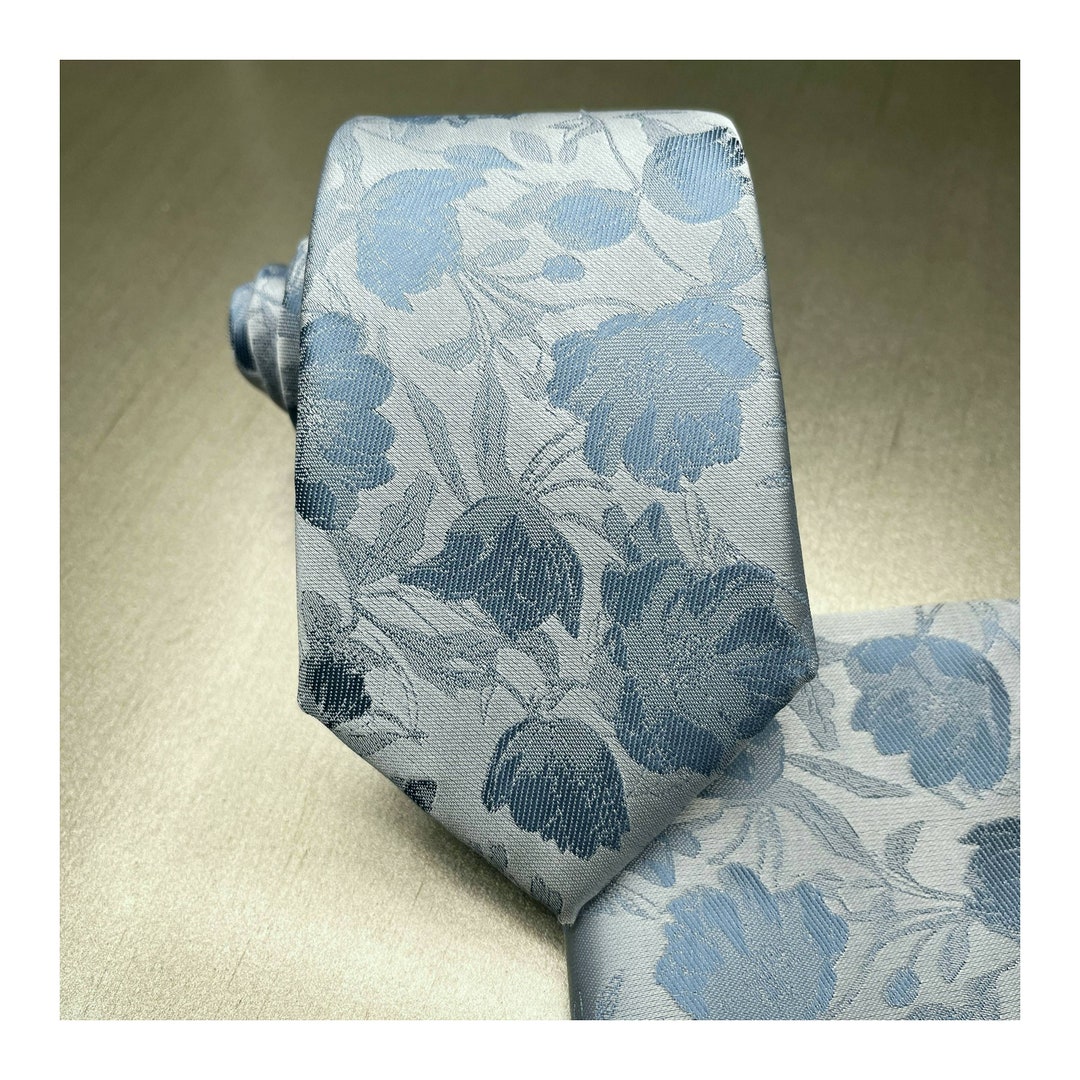 Floral DUSTY BLUE Steel B - 2.75" Width Slim Self Tie Neck Tie and ...