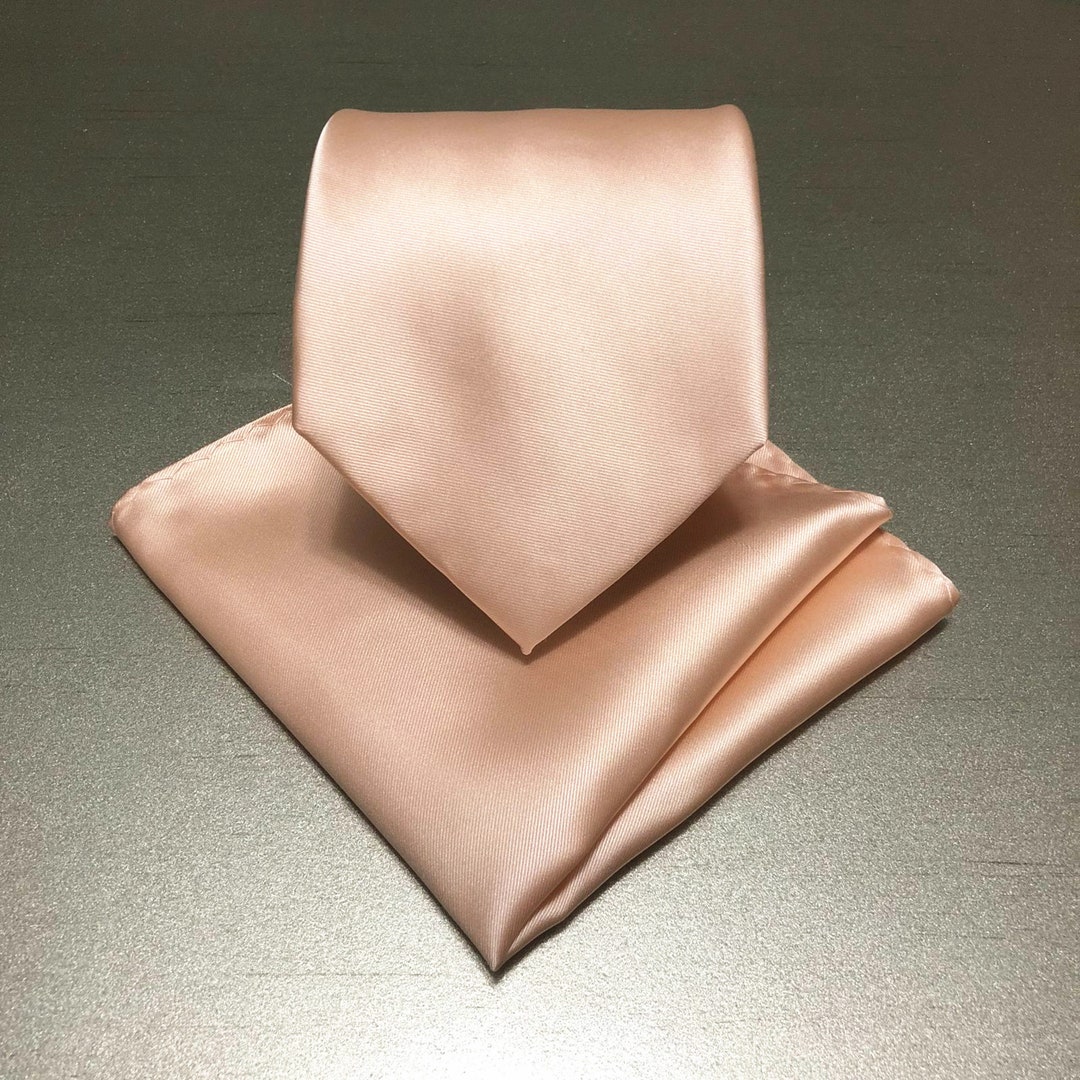 Bellini Light Peach Solid Plain Self Tie Neck Tie and Pocket Square ...