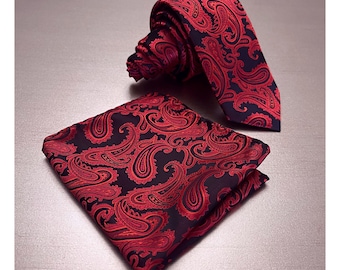 RED / BLACK Paisley Two Tone Colors Self Tie Neck Tie and | Etsy