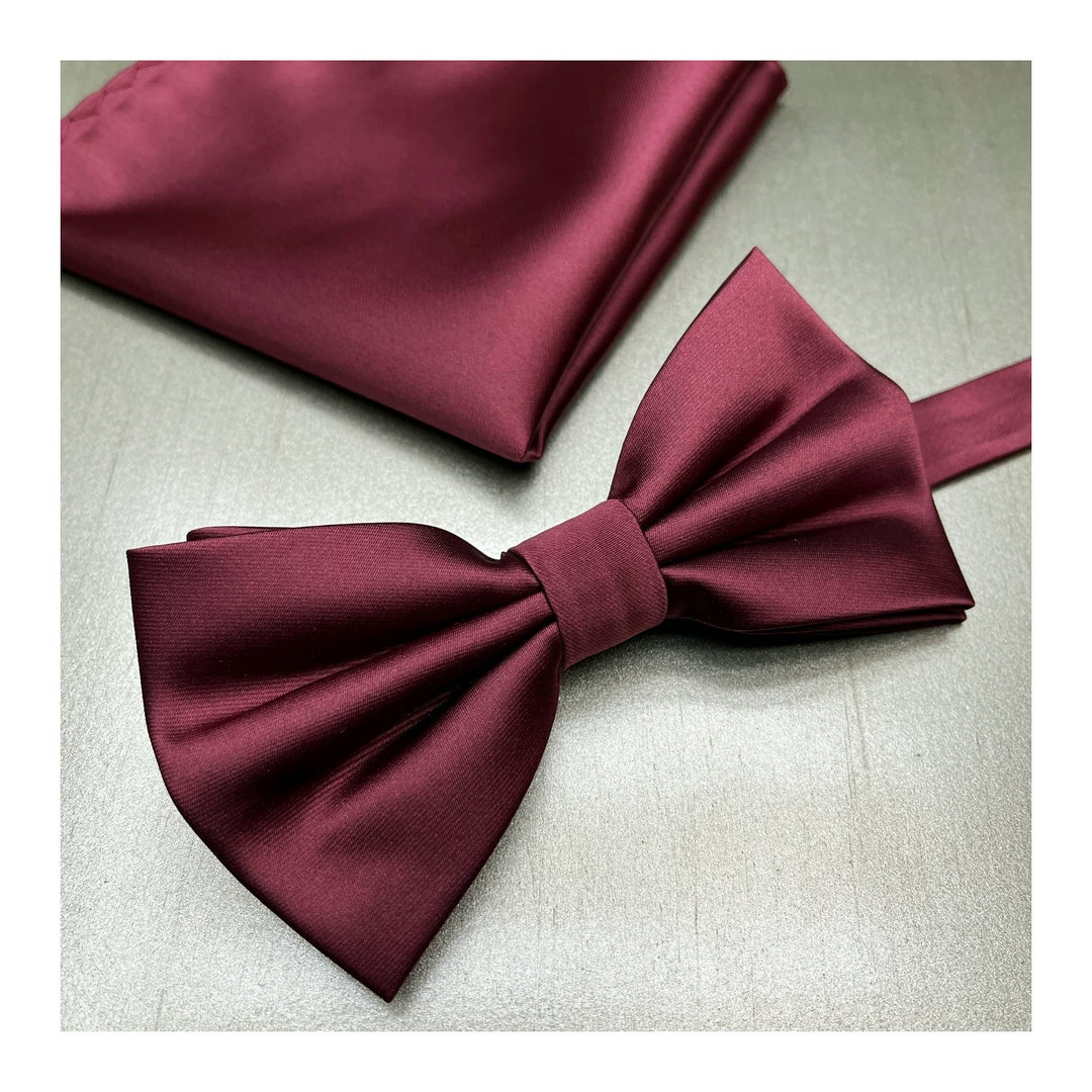 WINE CABERNET Dark Burgundy Pretied Bow Tie and Pocket Square Set Men's ...