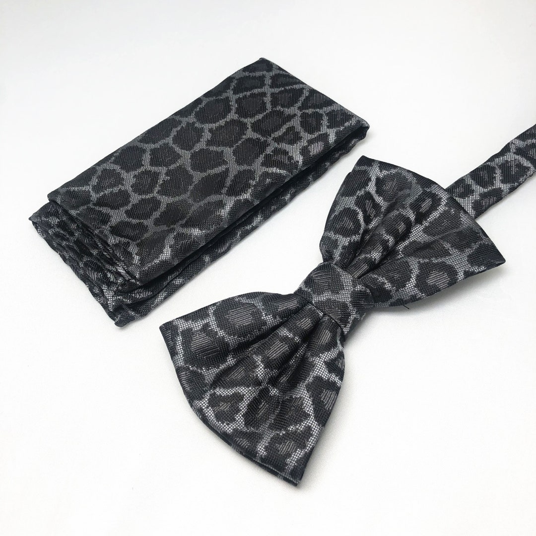 Men's Charcoal Grey Leopard Pattern Animal Cheetah Print Pretied Bow ...