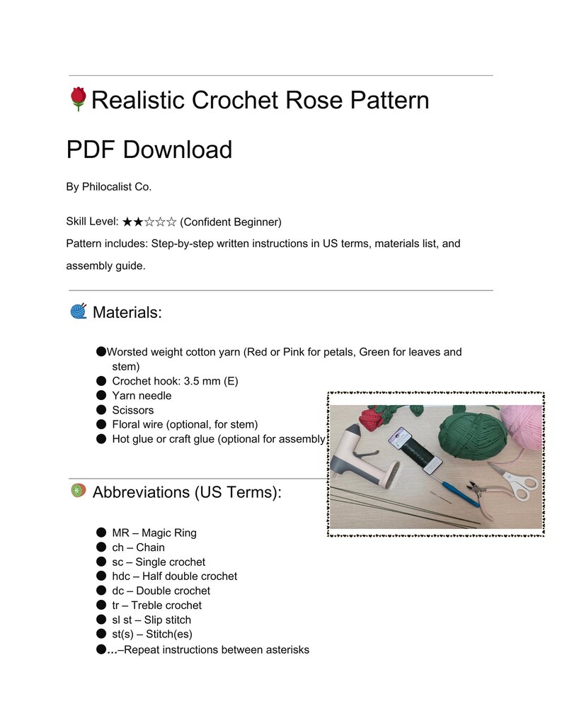 Realistic Crochet Rose Pattern – PDF Instant Download - Etsy